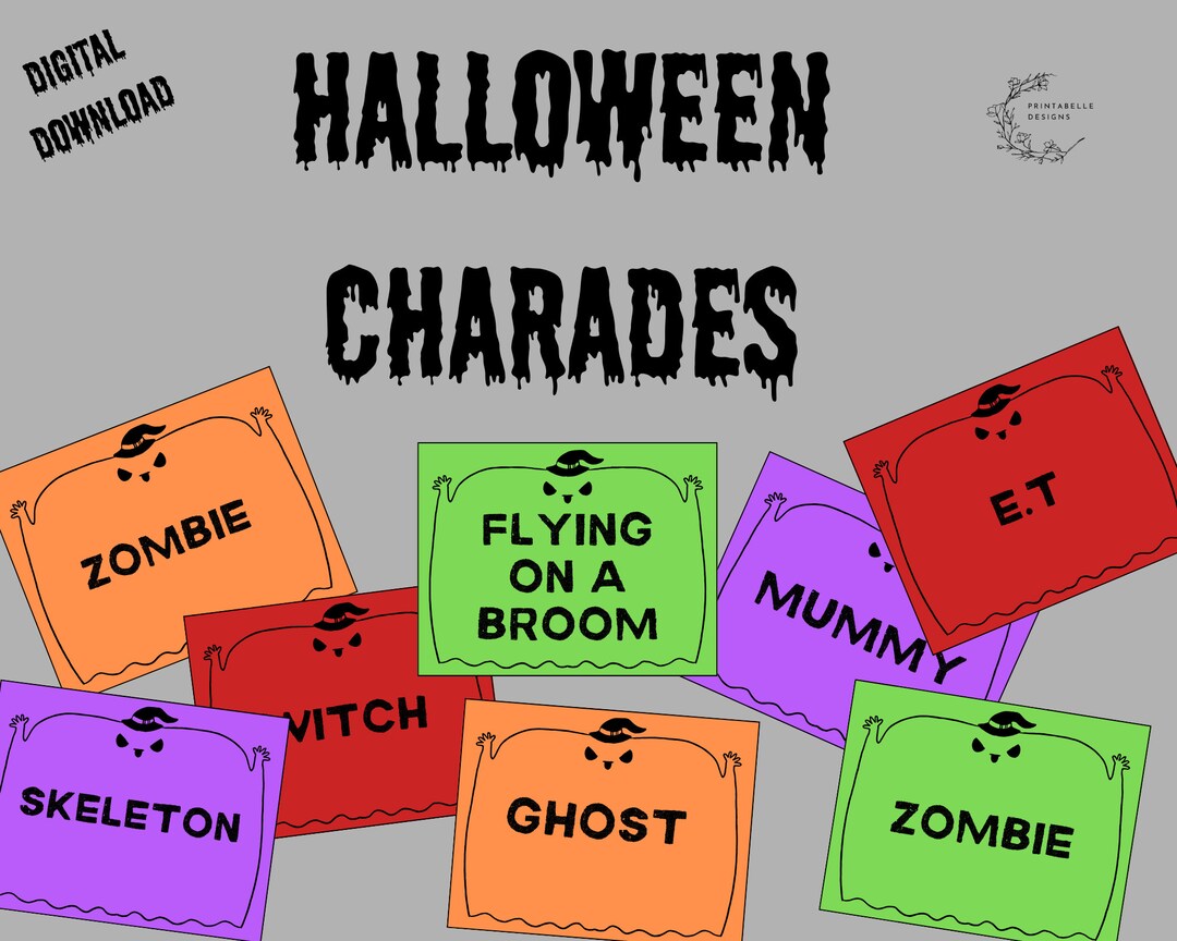 Halloween CHARADES Game for Kids and Adults, Halloween Printable Games ...