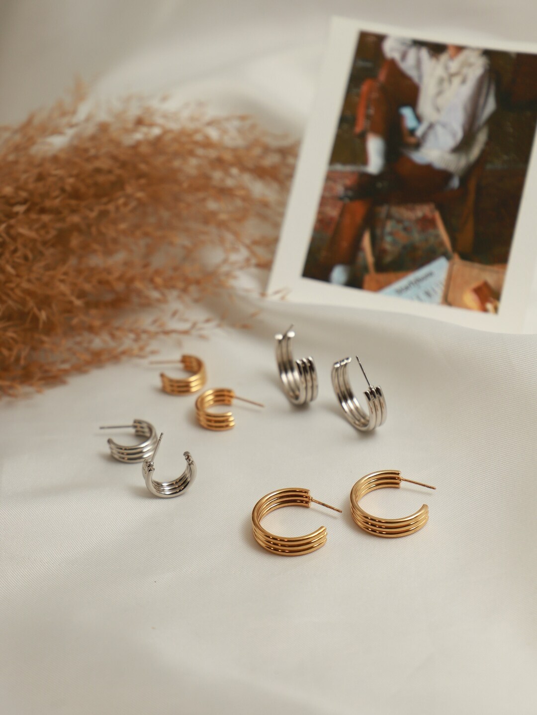 Triple Chic Hoop Earrings 18K Gold Platedstainless - Etsy