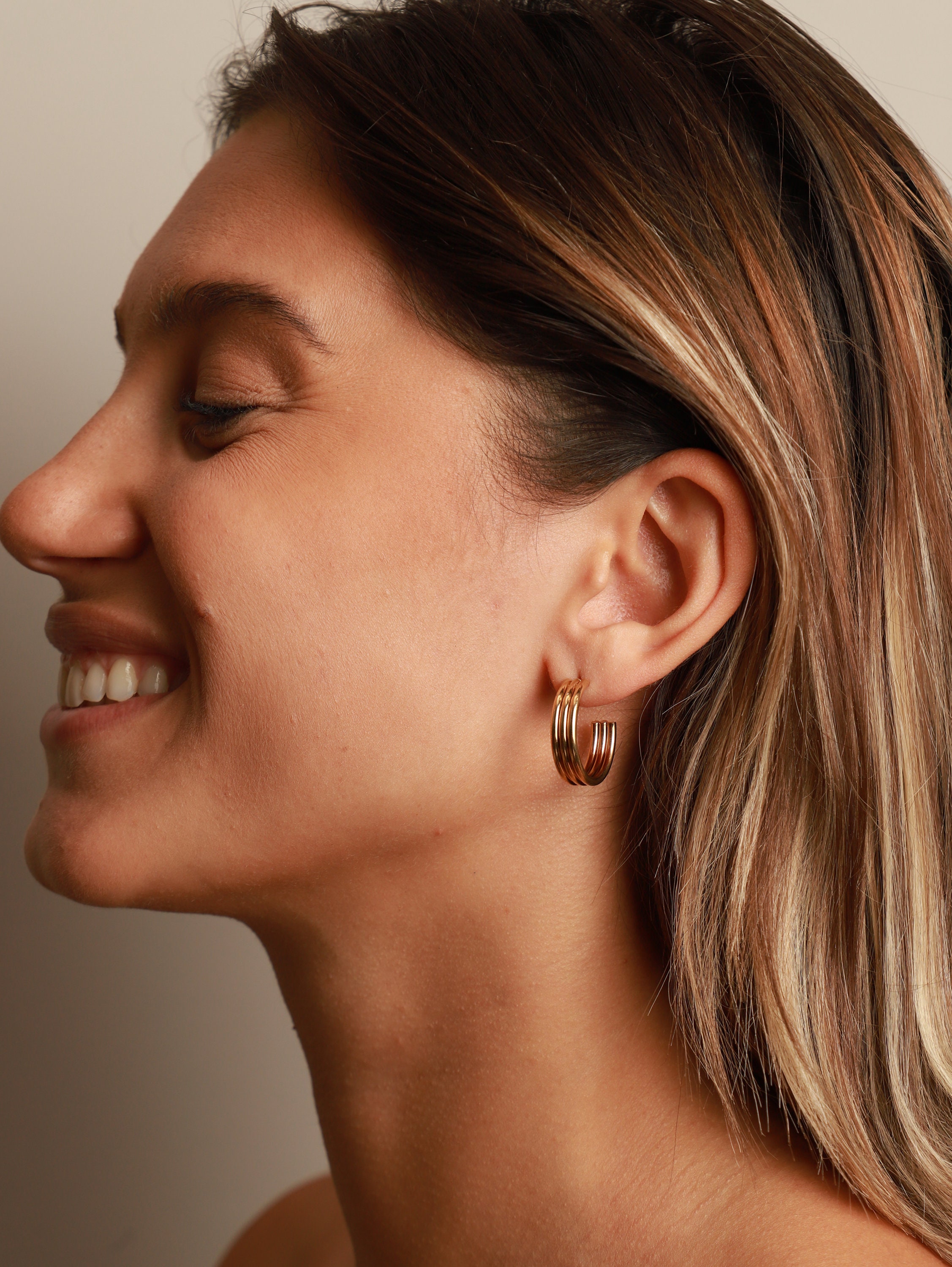 Triple Chic Hoop Earrings 18K Gold Platedstainless - Etsy