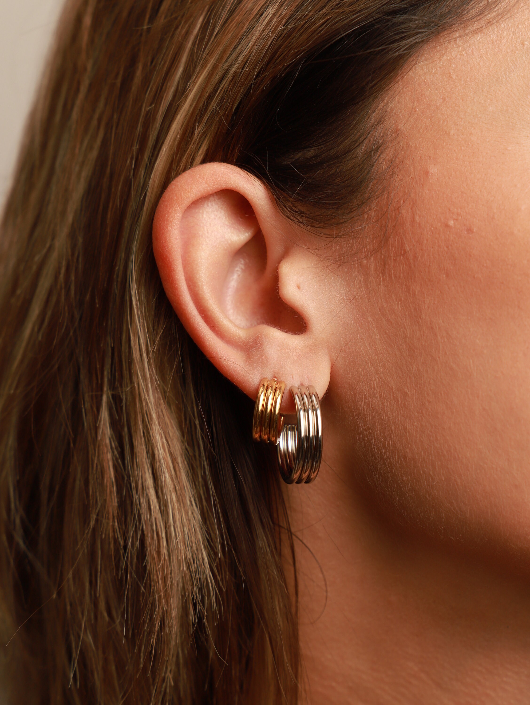 Triple Chic Hoop Earrings 18K Gold Platedstainless - Etsy