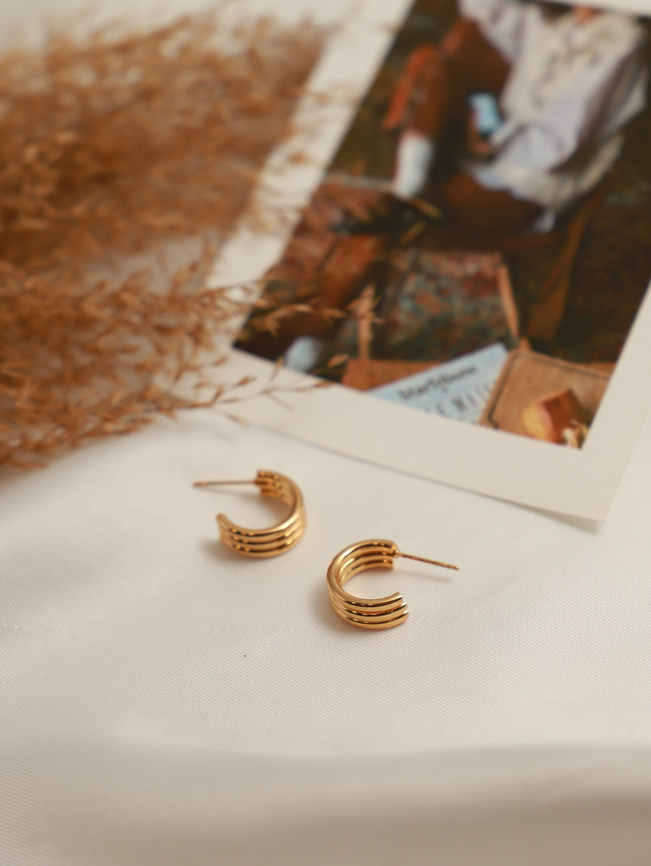 Triple Chic Hoop Earrings 18K Gold Platedstainless - Etsy