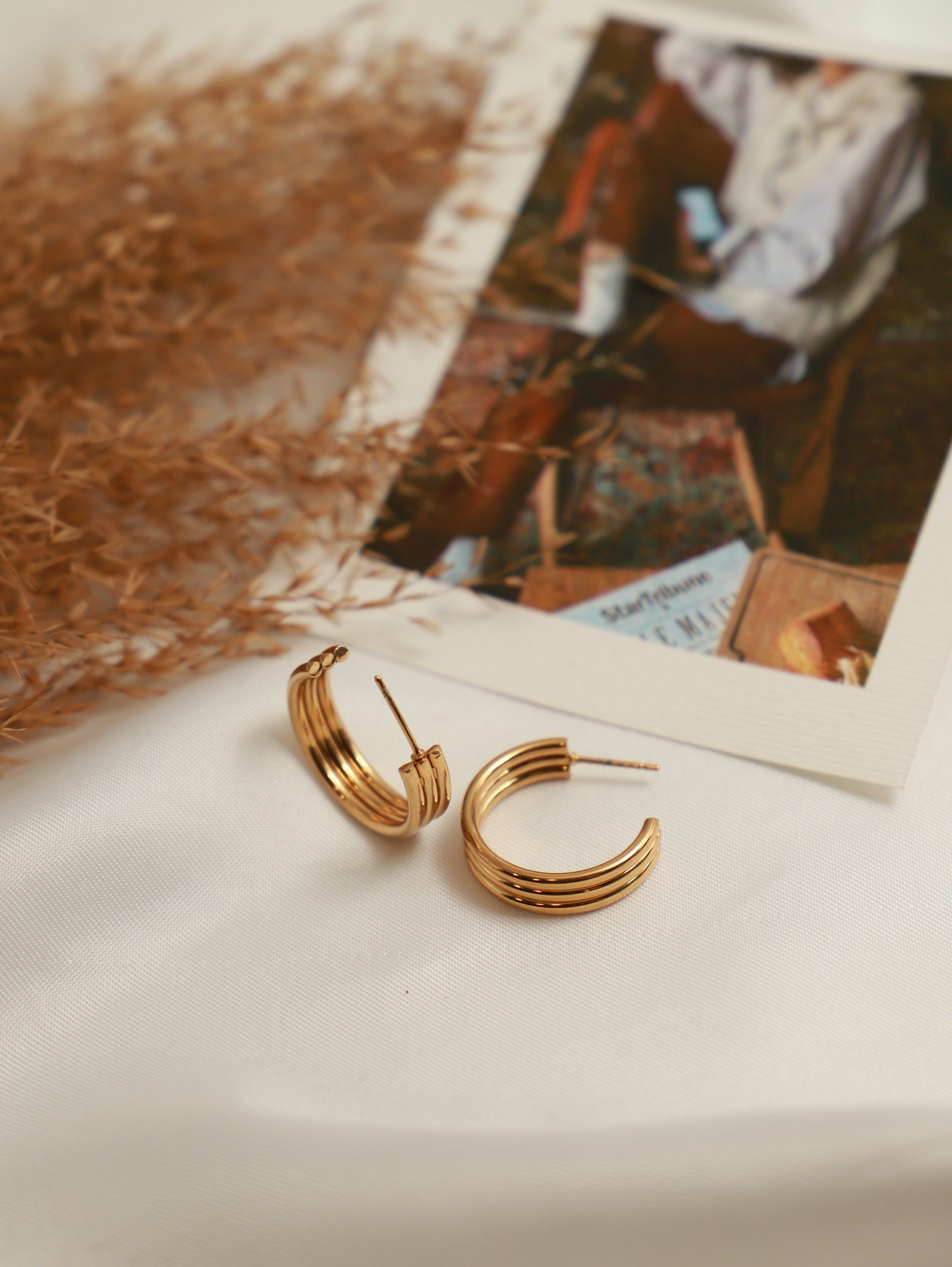 Triple Chic Hoop Earrings 18K Gold Platedstainless - Etsy