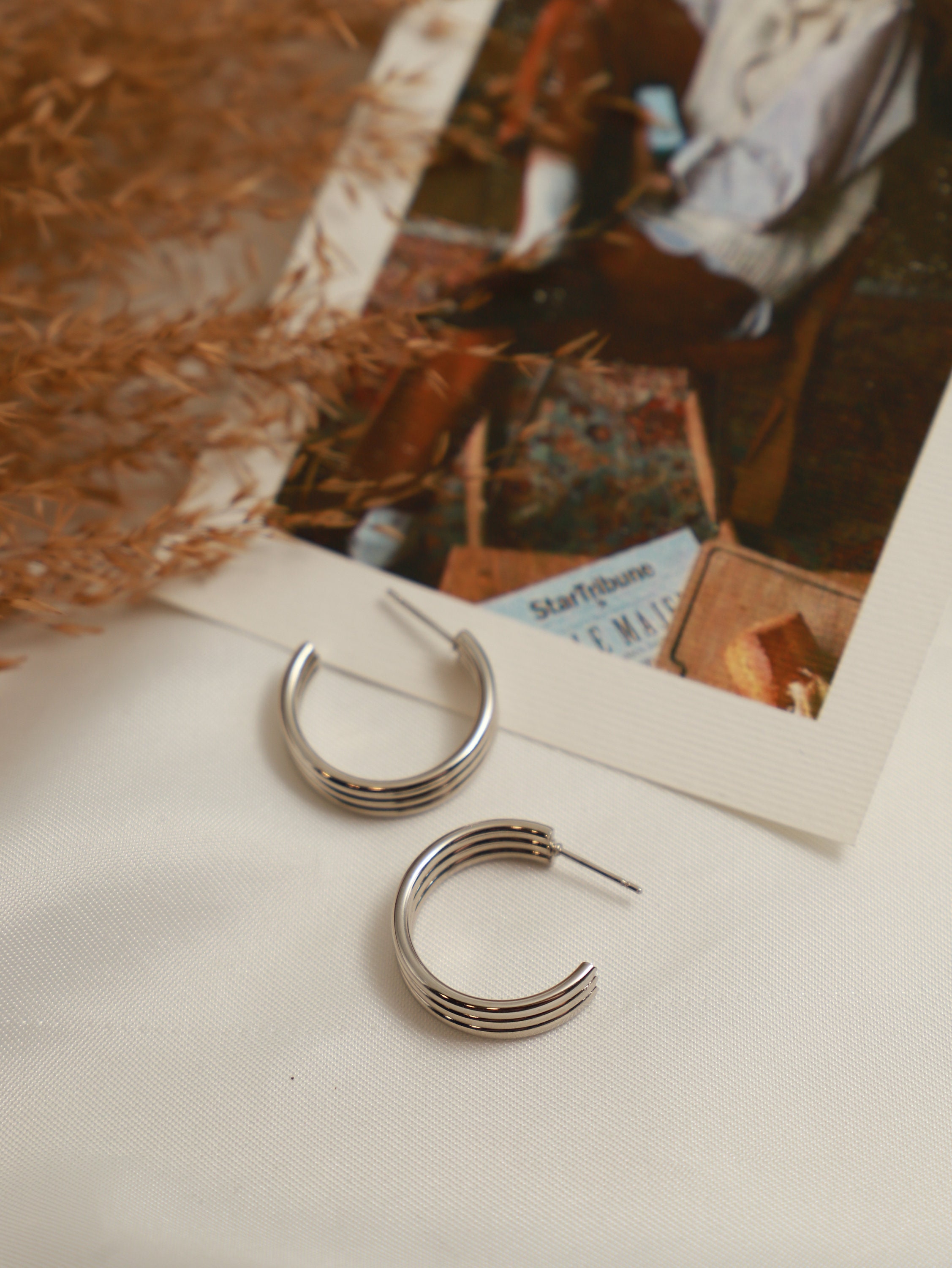 Triple Chic Hoop Earrings 18K Gold Platedstainless - Etsy