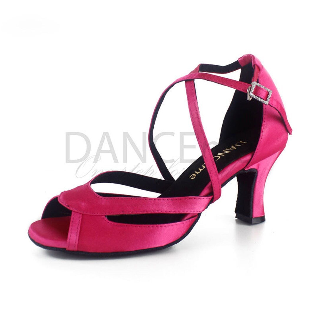 Pink Satin Latin Dance Shoes: 7cm Heel Salsa Ballroom Shoes - Etsy