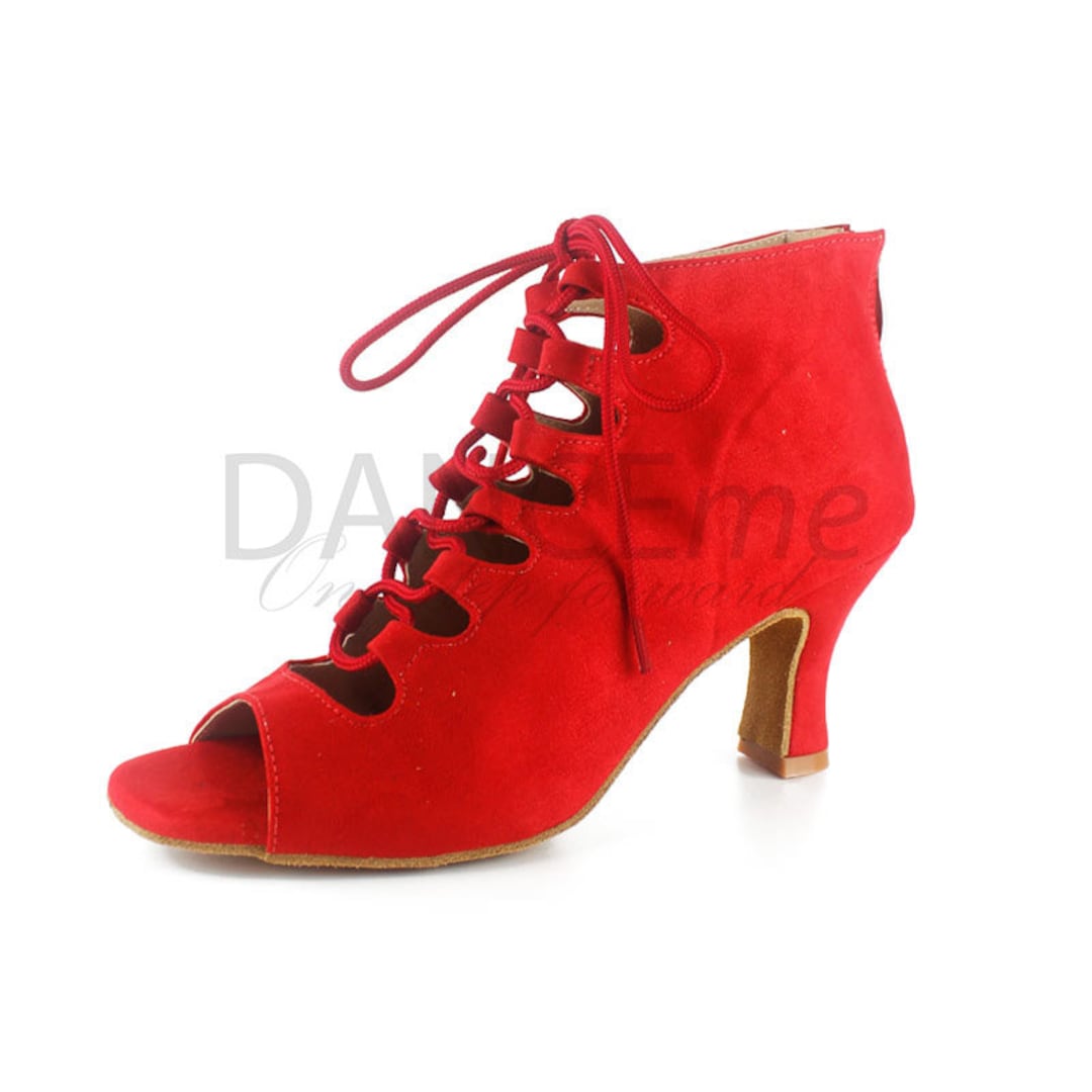 Red Lace-up Latin Dance Shoes: Salsa Bachata Prom Shoes - Etsy