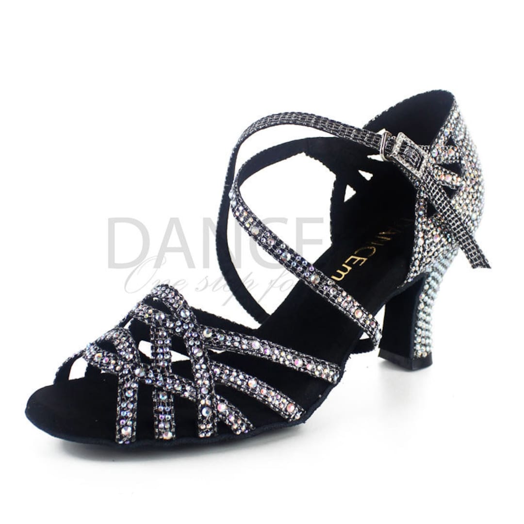 Black Latin Dance Shoes for Women | Rhinestone Latin Dance Shoes ...