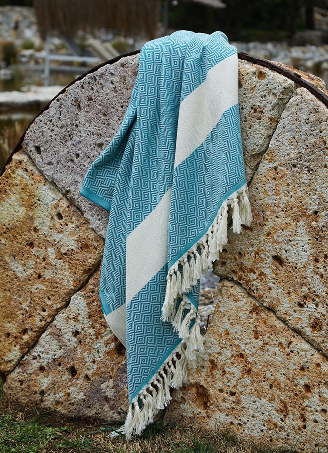 Diamond Pattern Petrol Blue Hammam Towel - Etsy
