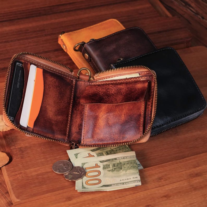 Personalized Slim Leather Wallet for Men, Crazy Horse Full Grain ...