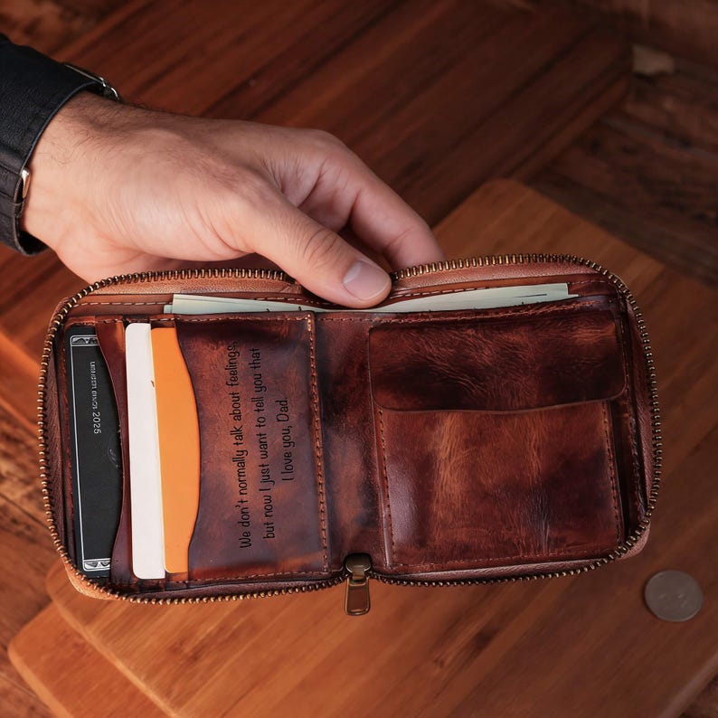 Personalized Slim Leather Wallet for Men, Crazy Horse Full Grain ...