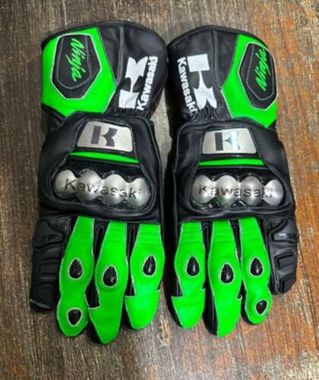 Kawasaki Green Black Leather Gloves Handmade Gloves Leather - Etsy