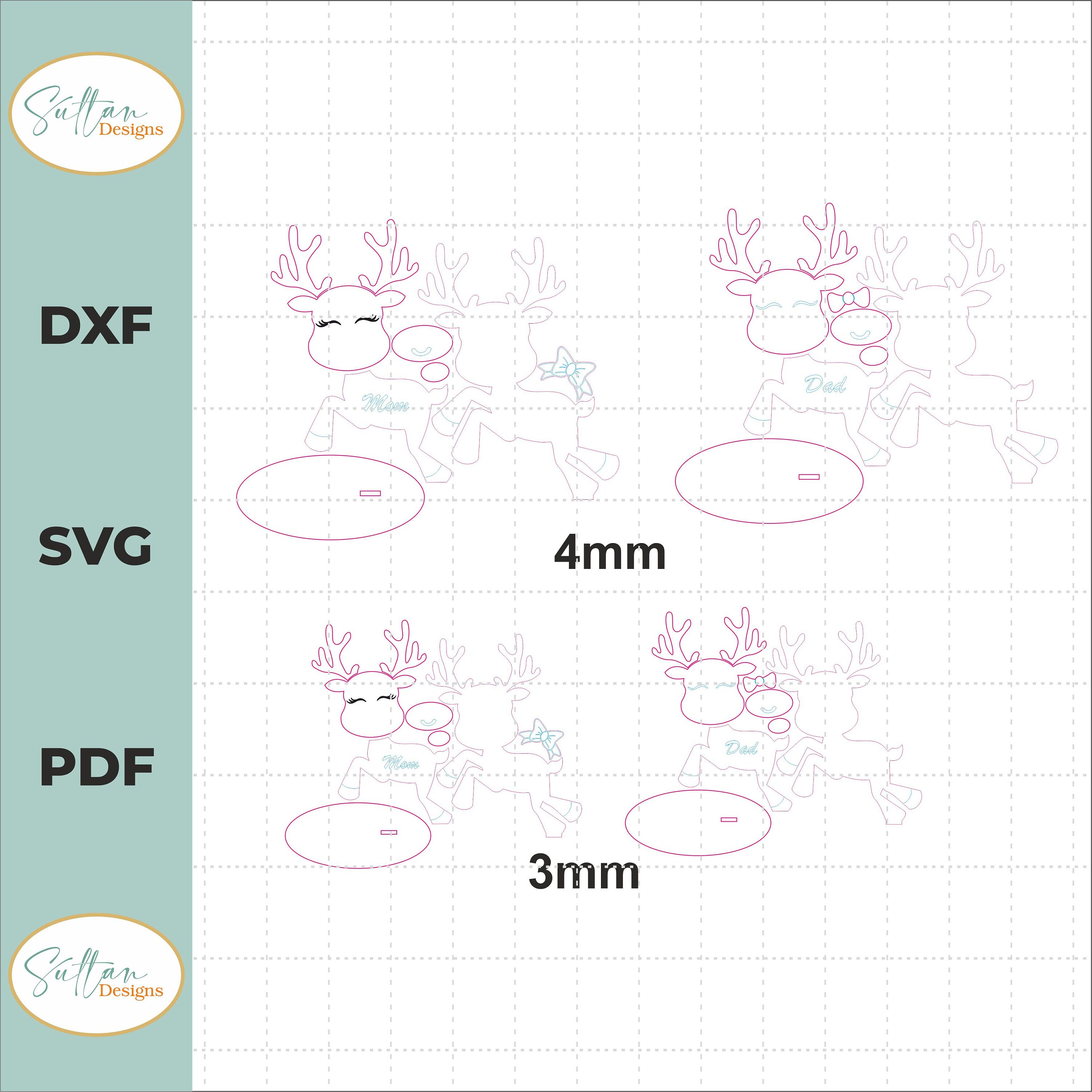 Personalised Freestanding Reindeer, Family Christmas Decoration, Place ...