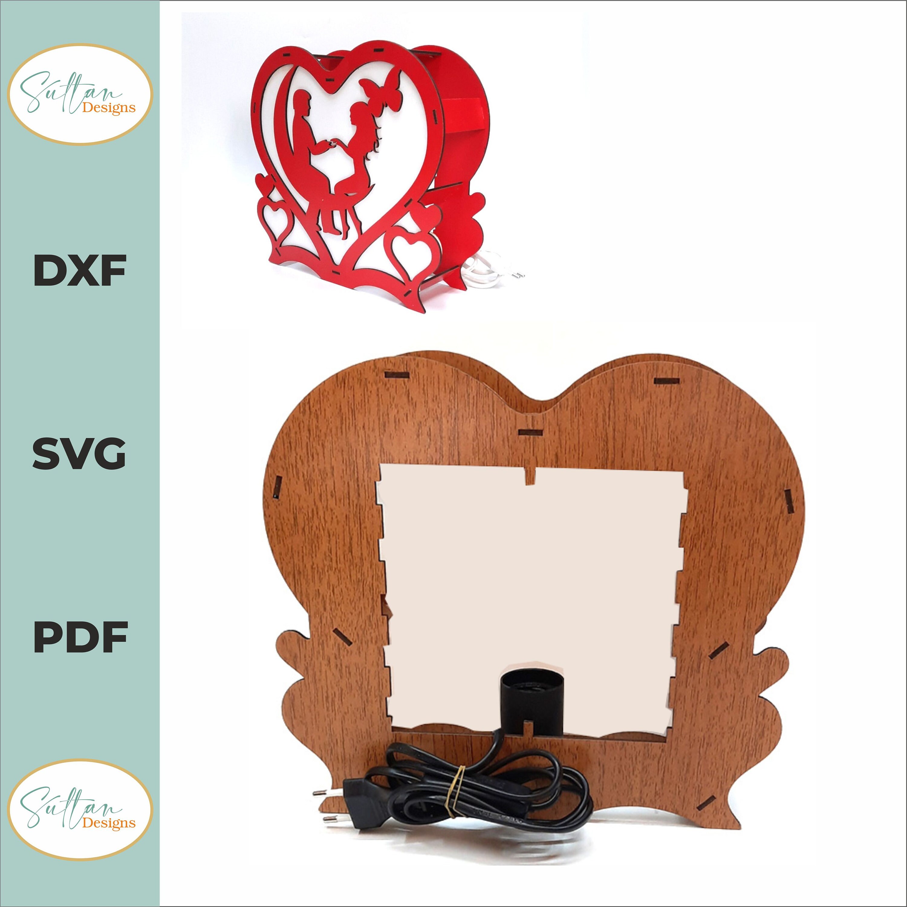 Wooden Heart-shaped Lamp Laser Cut Lamp Template Wedding Love Story ...
