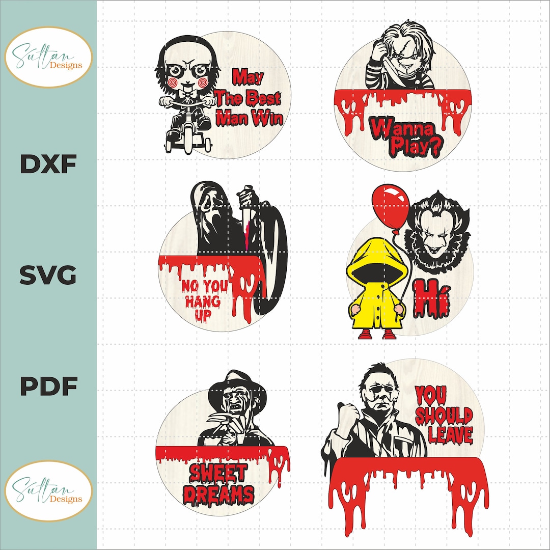 Horror Characters Door Sign Svg, Halloween Door Hanger Svg, Halloween ...