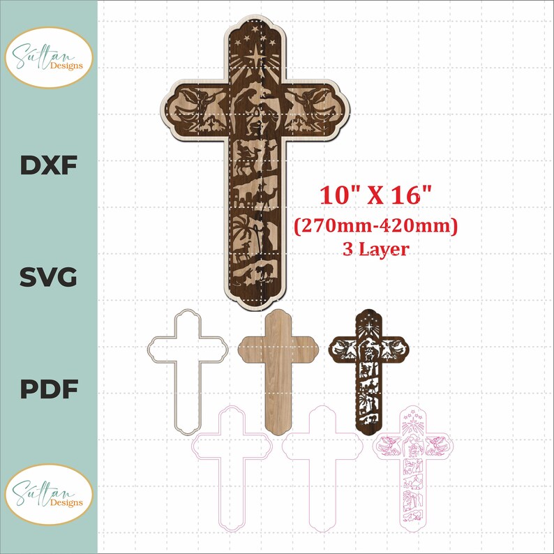 Jesus and the Cross Laser Cut File, Christian Wall Art, Nativity Tree ...