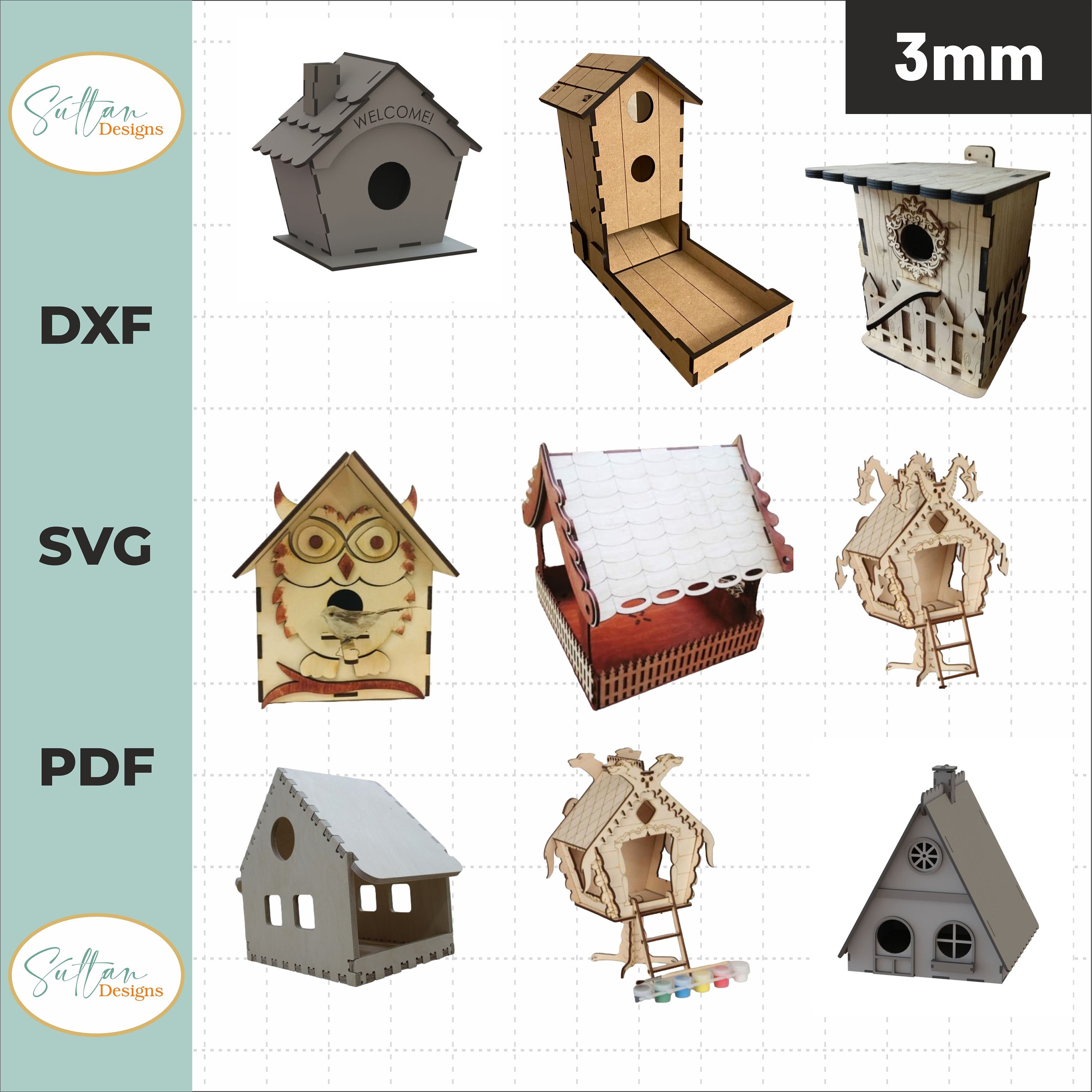 44 Laser Cut Bird House Vector Laser Template, Nesting Box Laser Cut File, Garden Bird Feeder ...