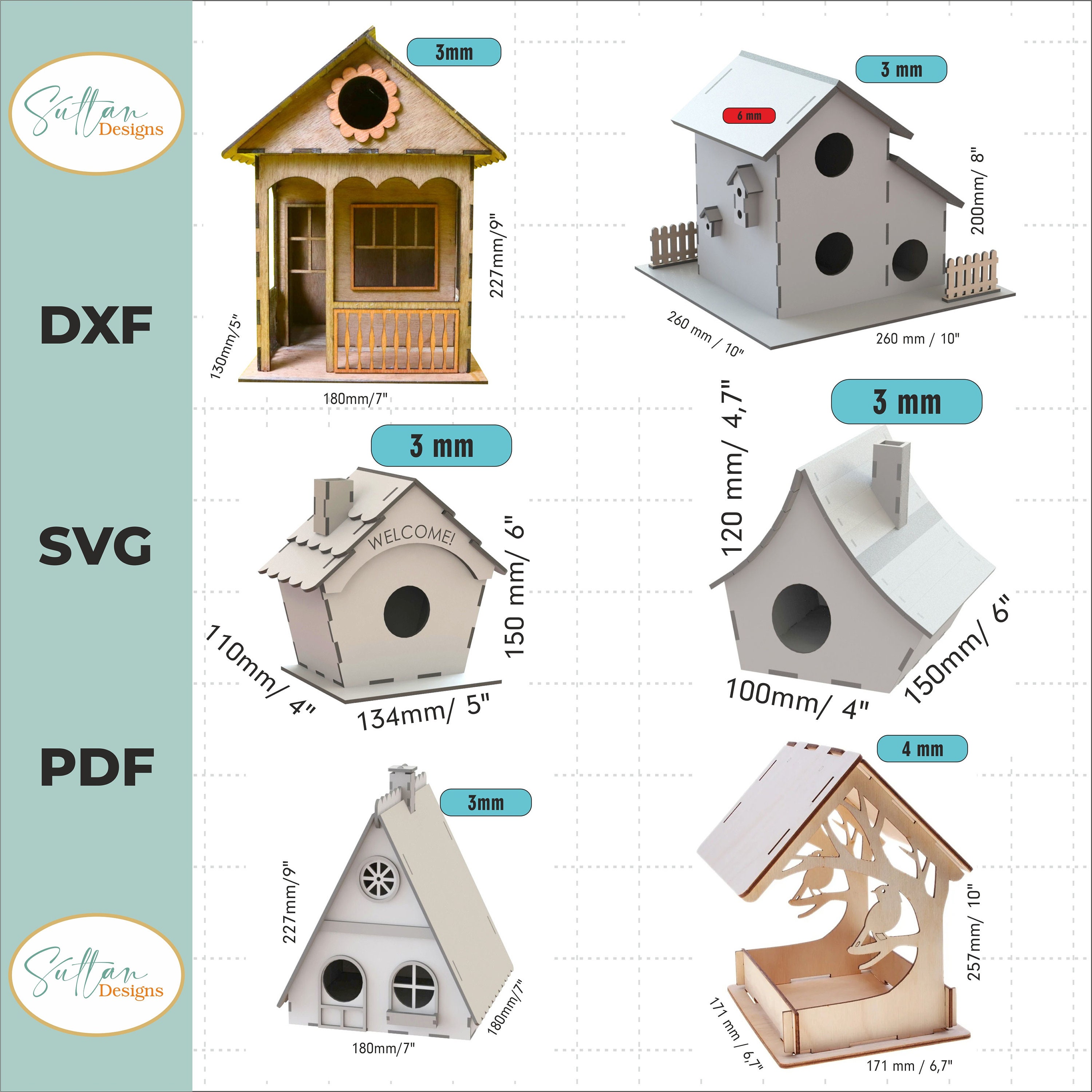 Laser Cut Bird House Dxf 6 Bird House Vector Laser Template Nesting Box ...