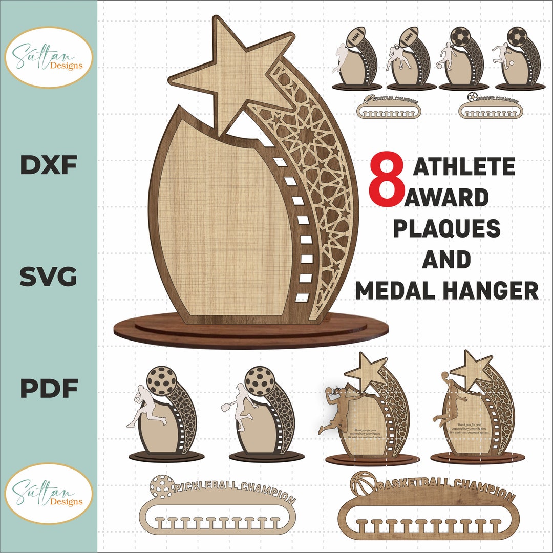 8 Different Athlete Design Award Trophy Laser Cut Files, Medal Hanger ...