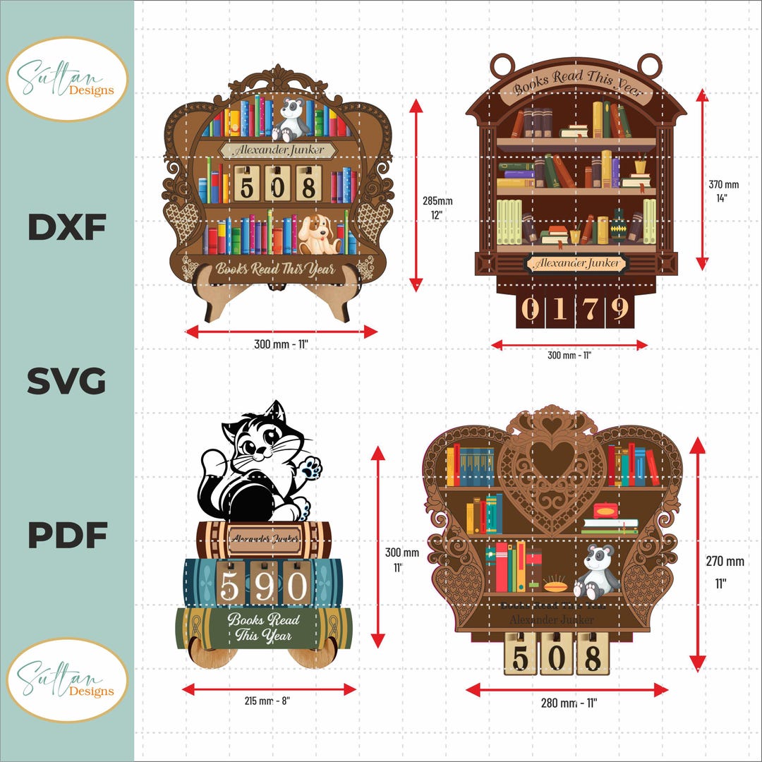 8 Laser Cut Book Reader Tracking Set SVG - Library Counter SVG - Book ...