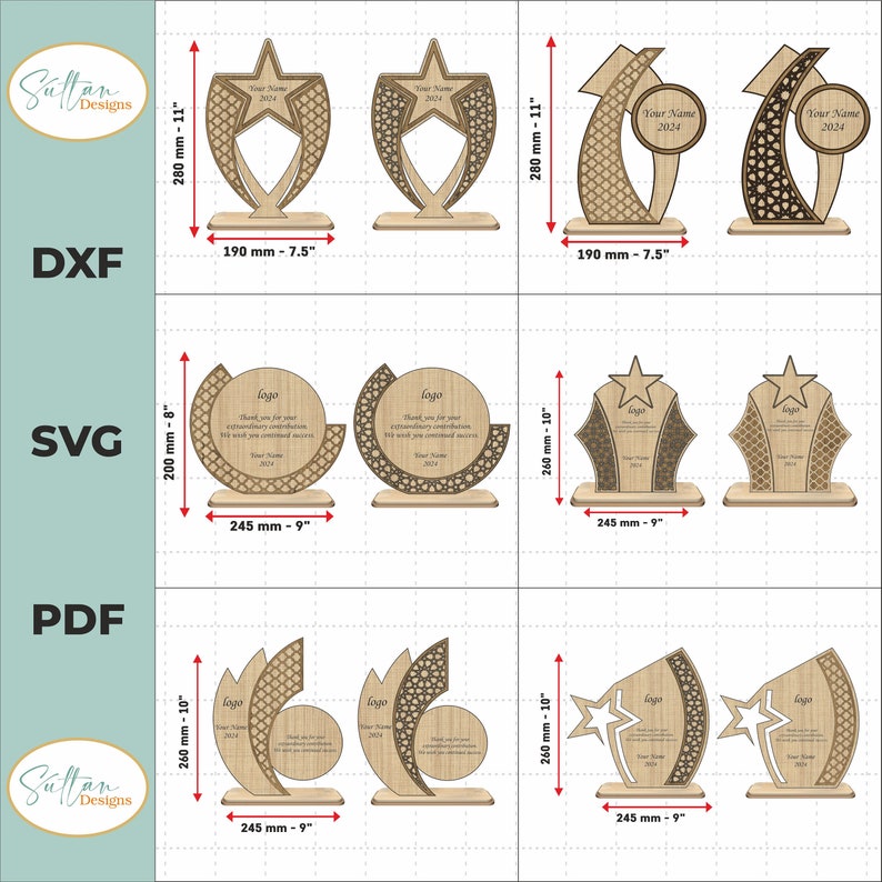 25 Different Design Award Trophy Laser Cut File Pack, Award Trophy SVG ...
