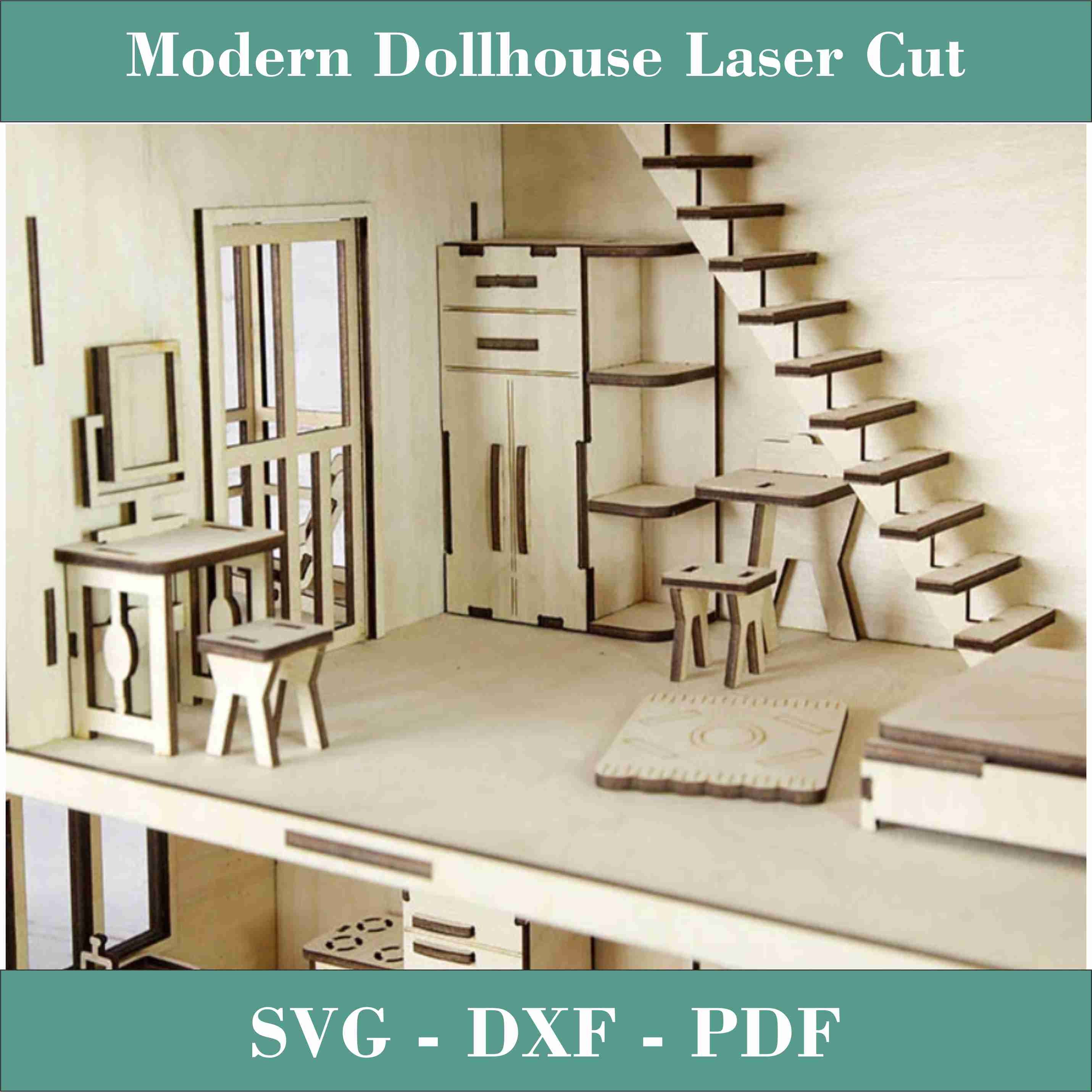 Modern Dollhouse Laser Cut 3mm Dollhouse Svg, Wooden Doll House ...