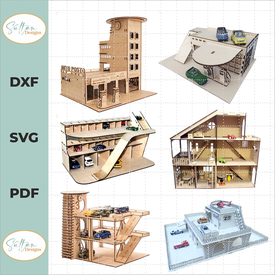 6 Jumping Ramp Wooden Toy Garage With Parking Garage for Toy Cars ...