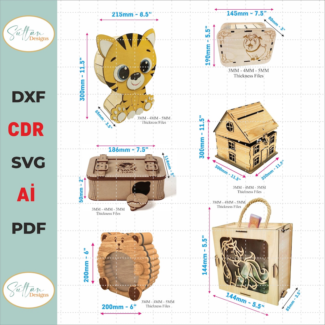 6pcs 3-4-5mm Money Box SVG, Target Piggy Bank, Glowforge Svg, Laser Cut ...