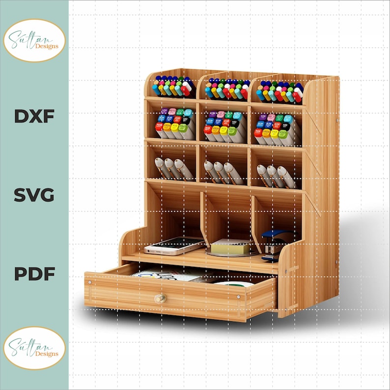 Desk Organizer Pen Holder Drawer Drawer Cnc, Stationery Storage Box Svg ...