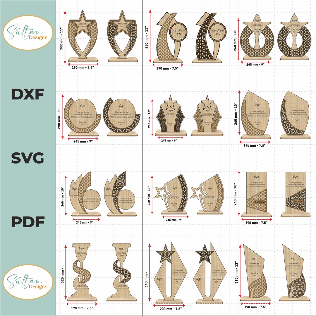 25 Different Design Award Trophy Laser Cut File Pack, Award Trophy SVG ...