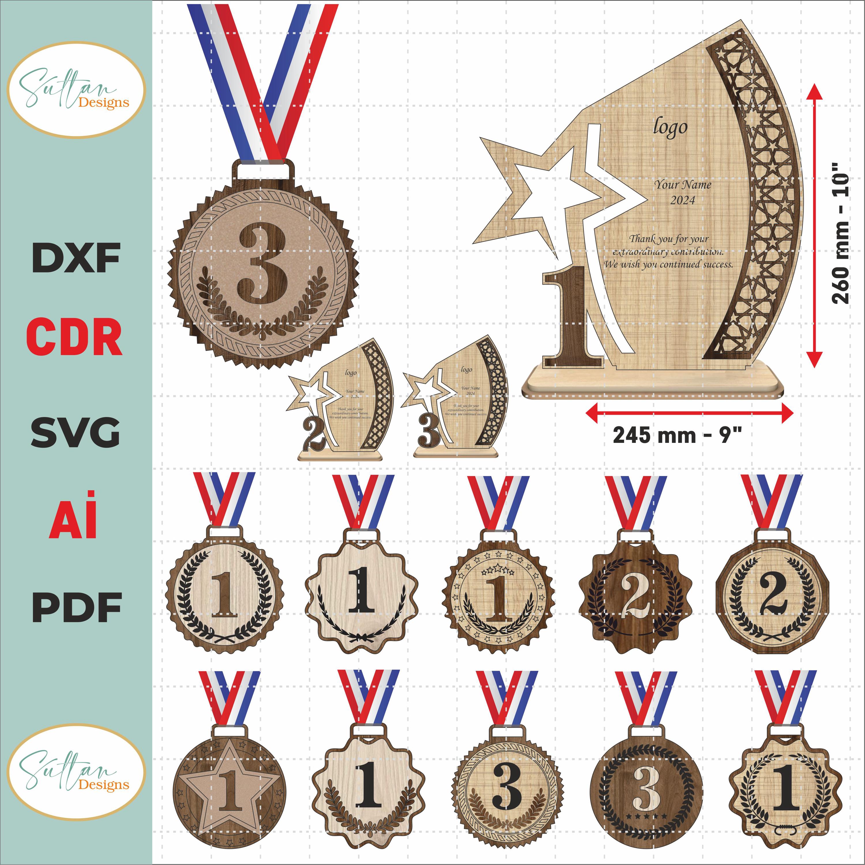 Elegant Trophy Set for 1st, 2nd and 3rd Place Awards,medal Shape ...