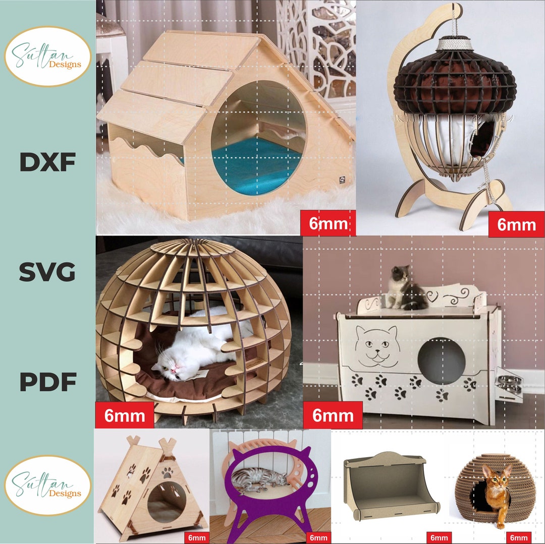 8 Laser Cut Cute Cat House SVG Pets Wood House Laser Cut Cat House DXF ...