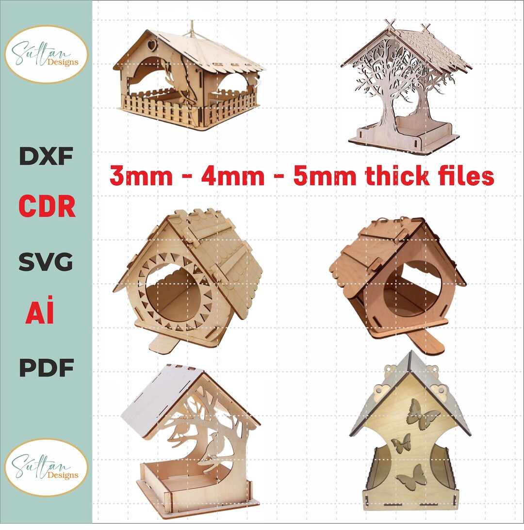 6 Laser Cut Bird House Dxf 6 Bird House Vector Laser Template Nesting ...