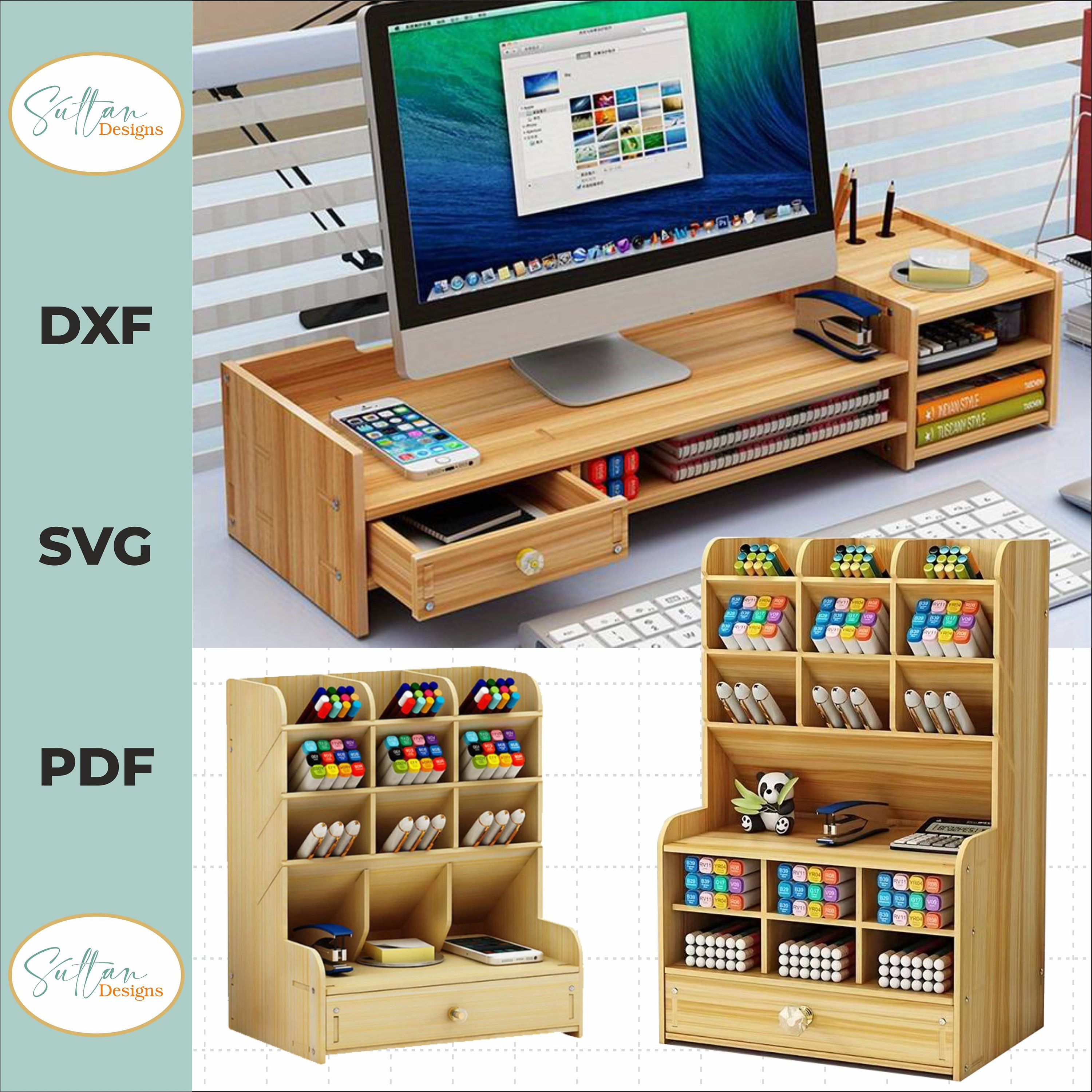 Desk Organizer Pen Holder Drawer Drawer Cnc, Stationery Storage Box Svg ...