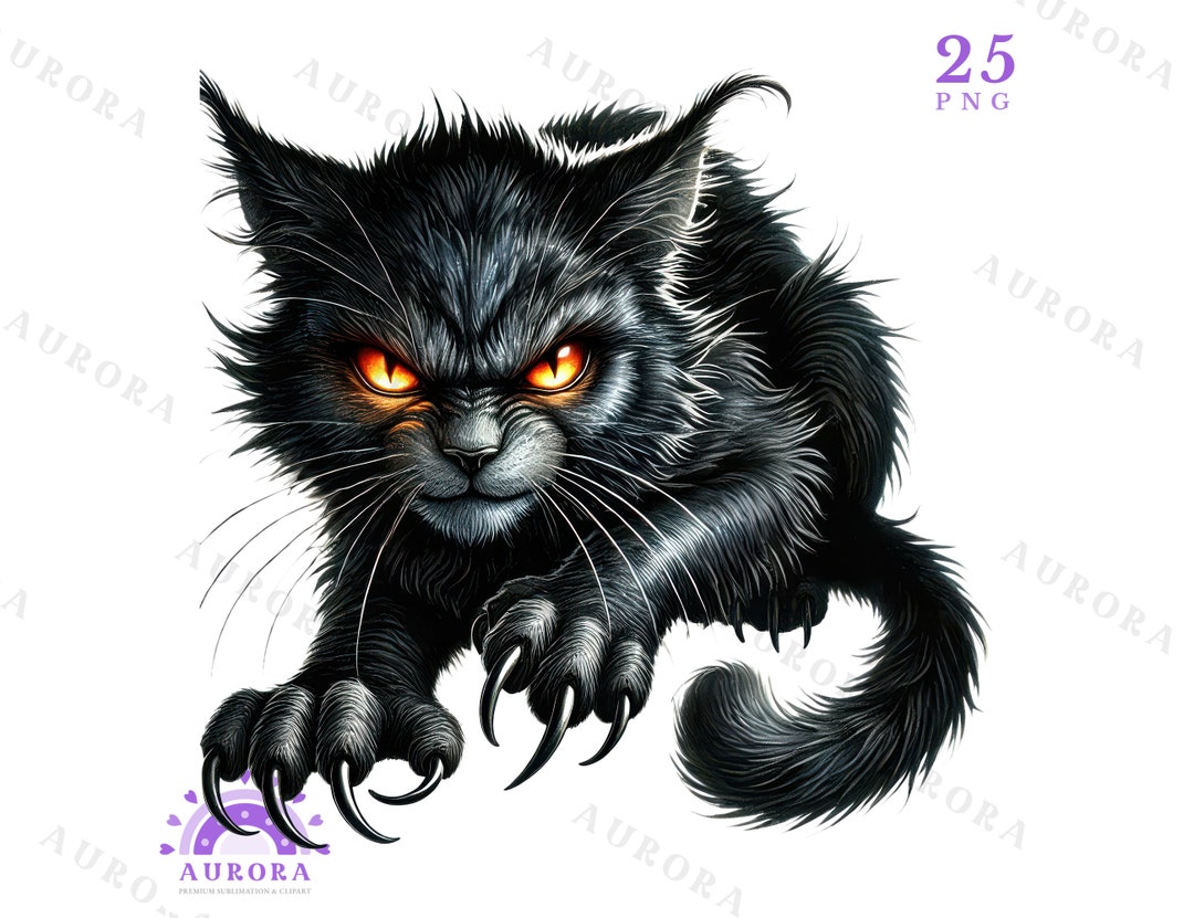25 Scary Black Cat Clipart, Spooky Halloween Cats Sublimation PNG ...