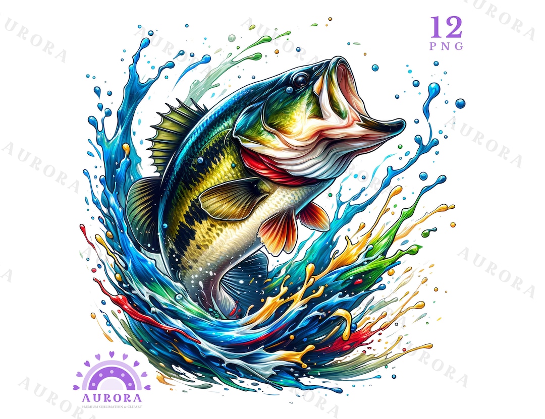 12 PNG Bass Fishing Clipart Bundle, Jumping Bass Png, Gift for ...