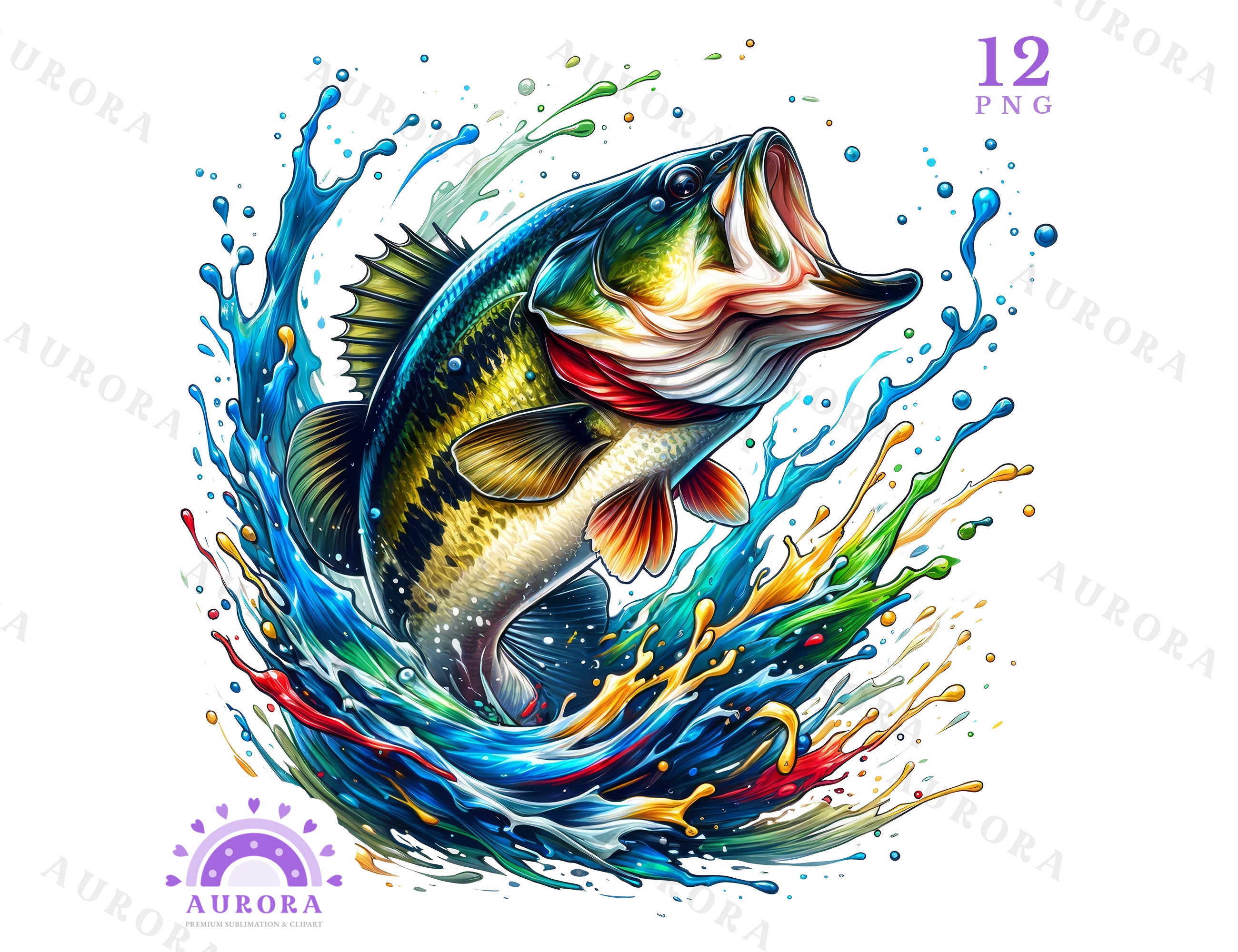 12 PNG Bass Fishing Clipart Bundle, Jumping Bass Png, Gift for ...