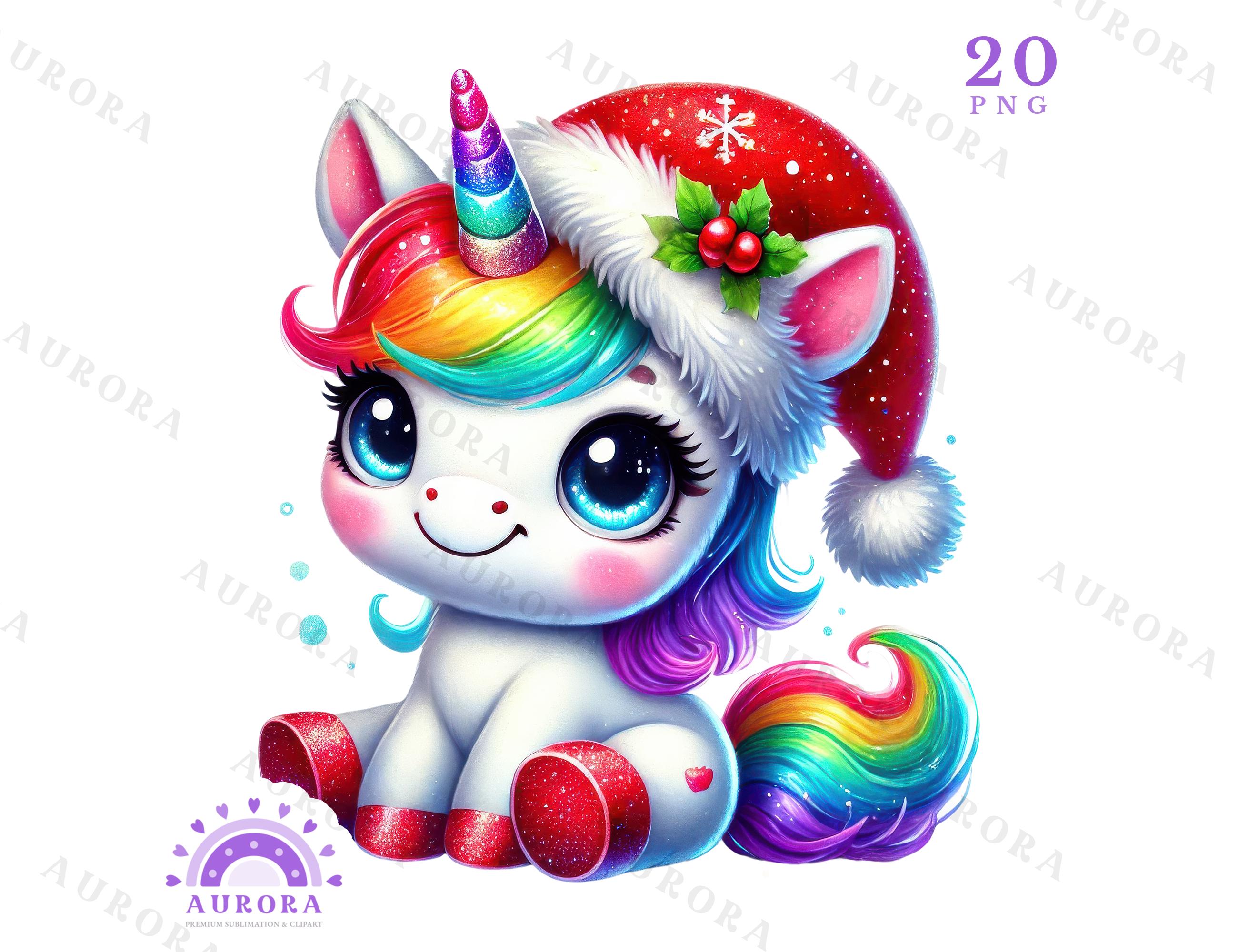 20 Cute Christmas Unicorn Clipart, Festive Unicorn Sublimation PNG ...