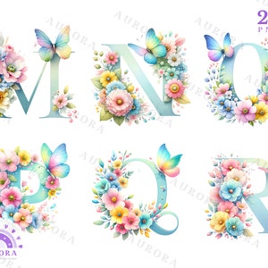 Watercolor Floral Alphabet Clipart, Pastel Flower Letters PNG, Spring ...