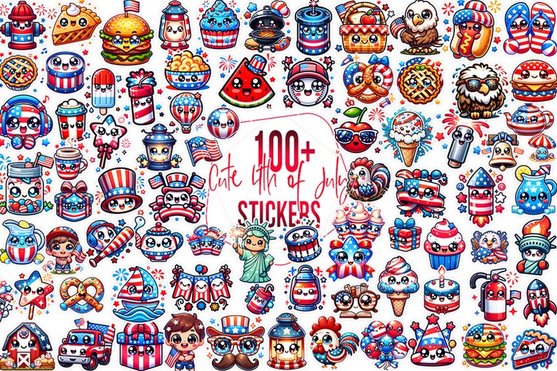 100+ Cute 4th of July Stickers Bundle, Patriotic Stickers PNG ...