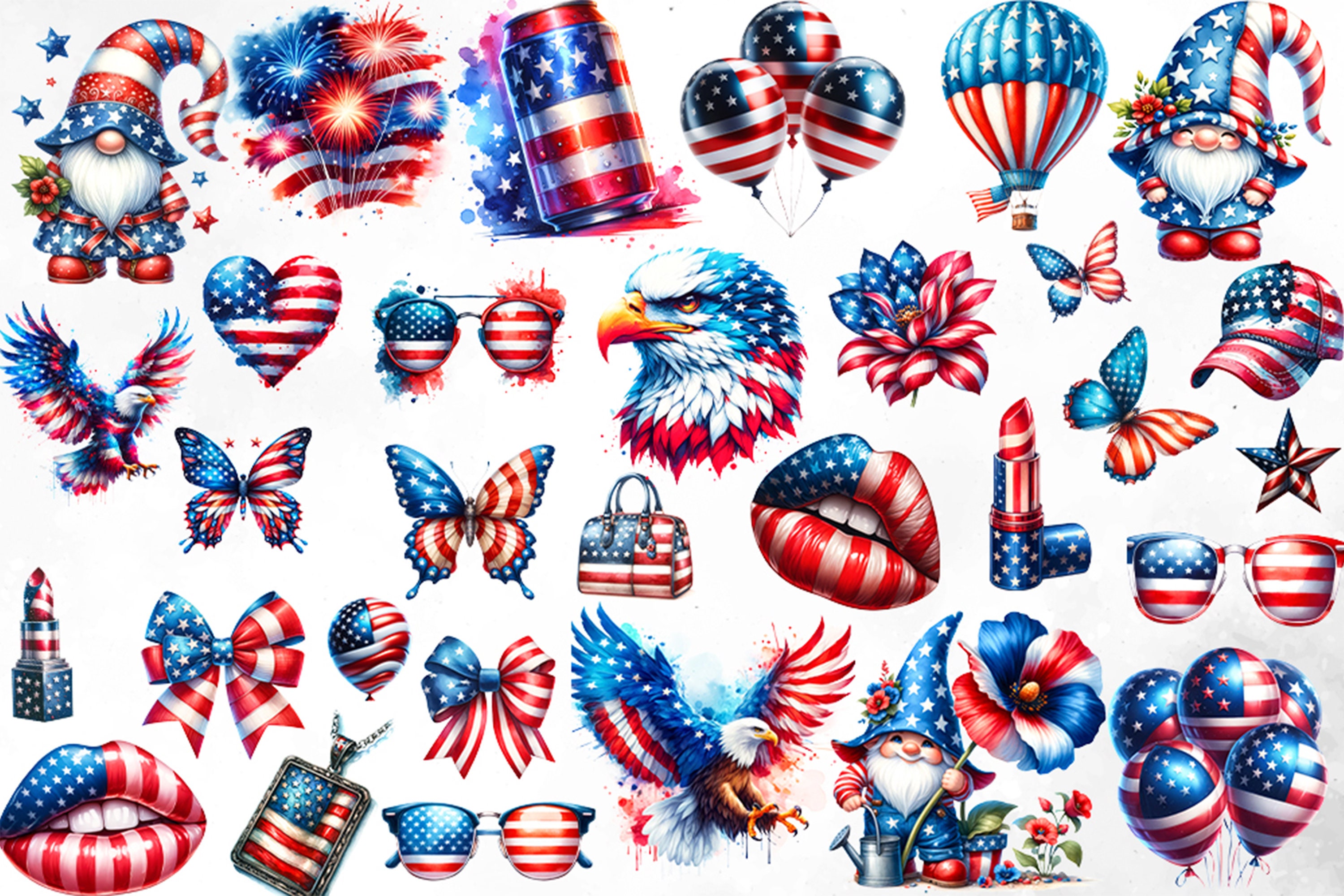 120+ Watercolor 4th of July Clipart Bundle, Patriotic Sublimation PNG ...