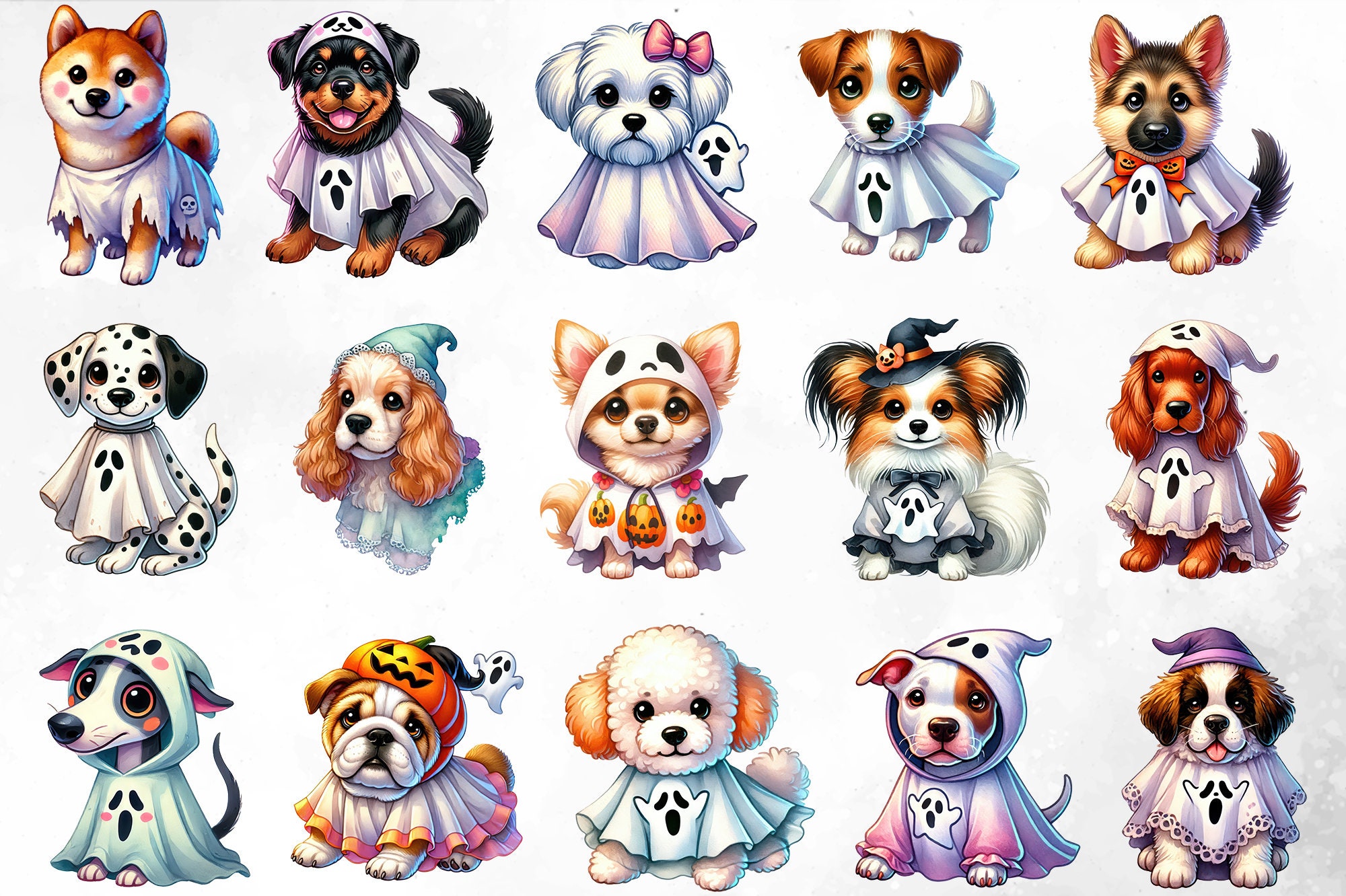 100+ Halloween Dog Ghost Clipart Bundle, Cute Watercolor Dogs in Ghost ...