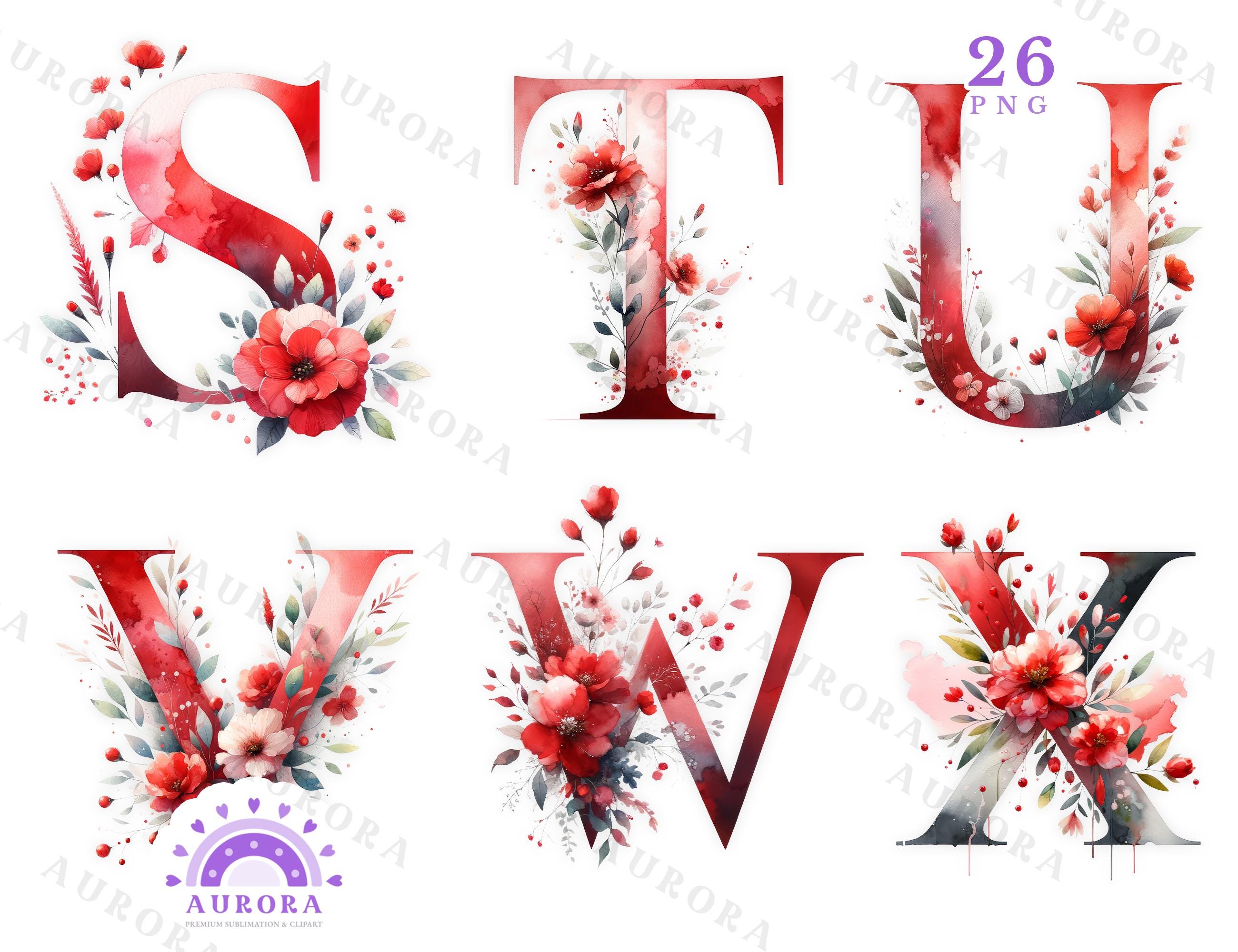 Watercolor Floral Alphabet Clipart, Spring Floral Letters PNG, Flowers ...