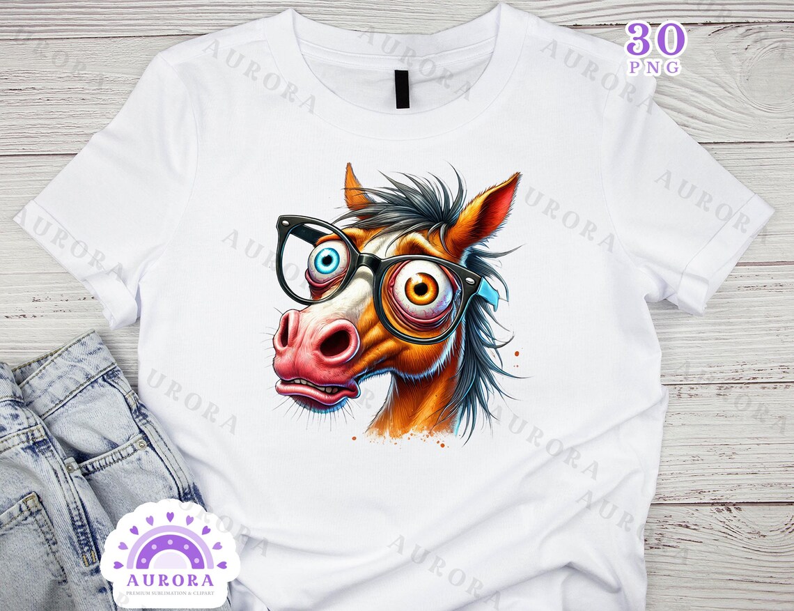 Funny Horse Face Clipart Bundle, Watercolor Animal PNG, Sublimation ...