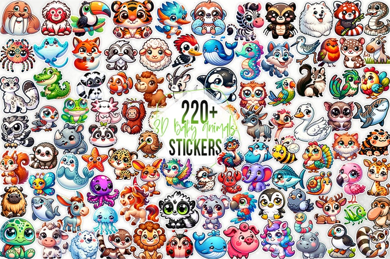 220+ 3d Cute Baby Animals Stickers Mega Bundle, Printable Goodnotes ...