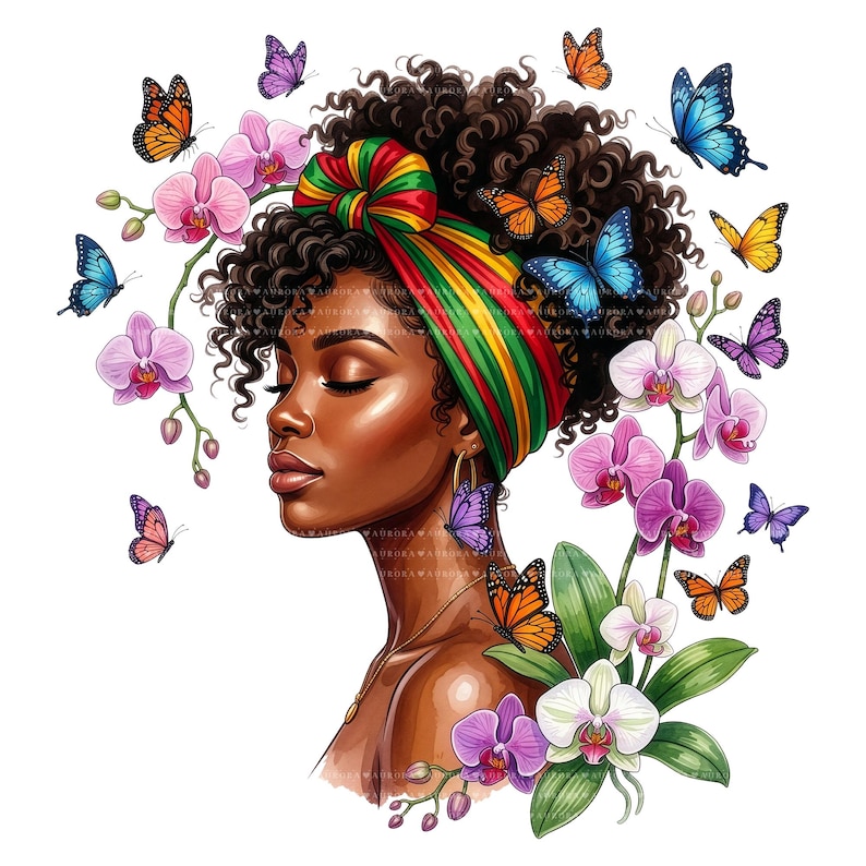 15 Black Woman Floral Butterfly Clipart, Melanin Juneteenth PNG Bundle ...