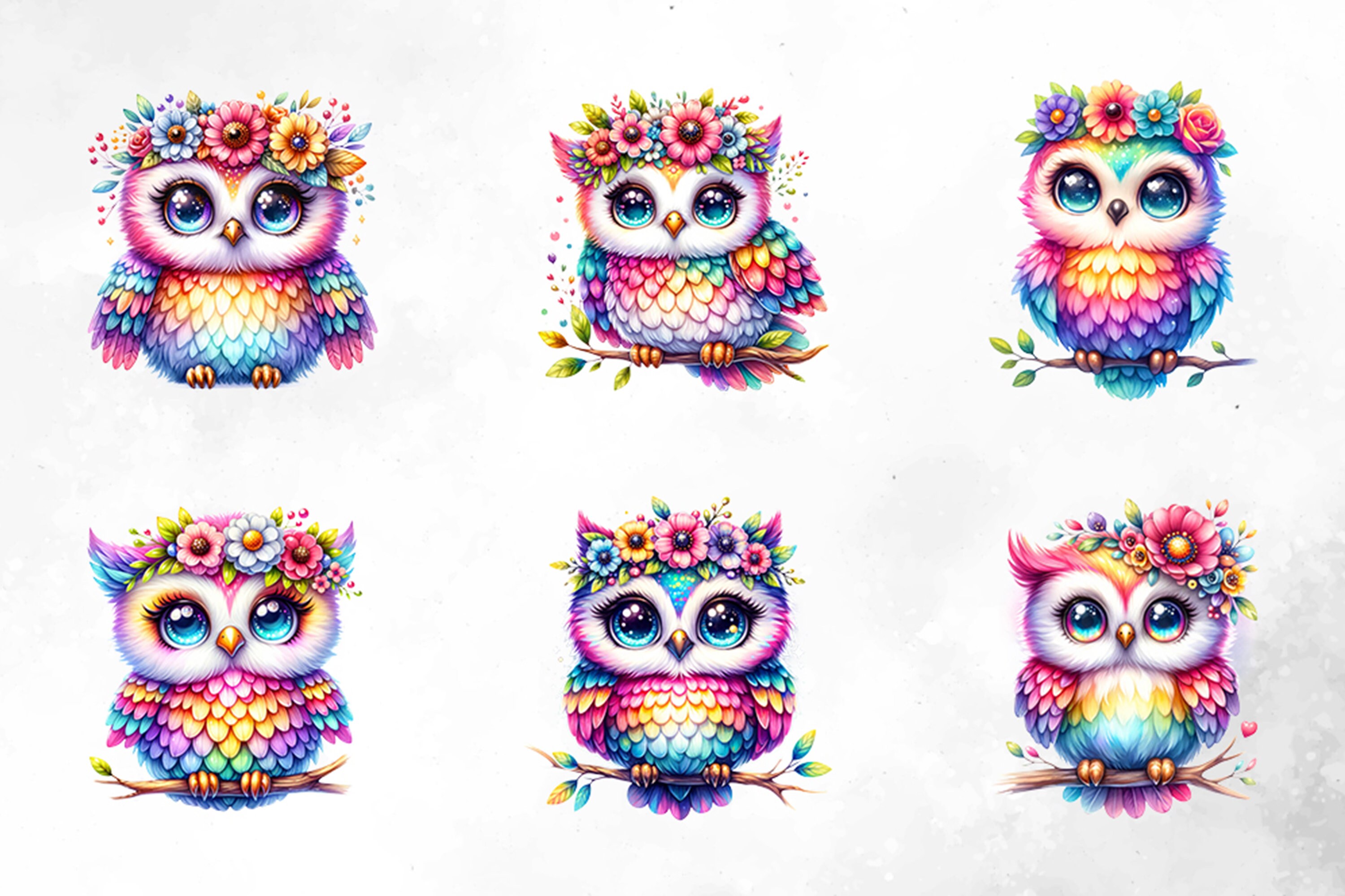 25 Pastel Owl Sublimation Clipart, Watercolor Cute Owl PNG, Colorful ...