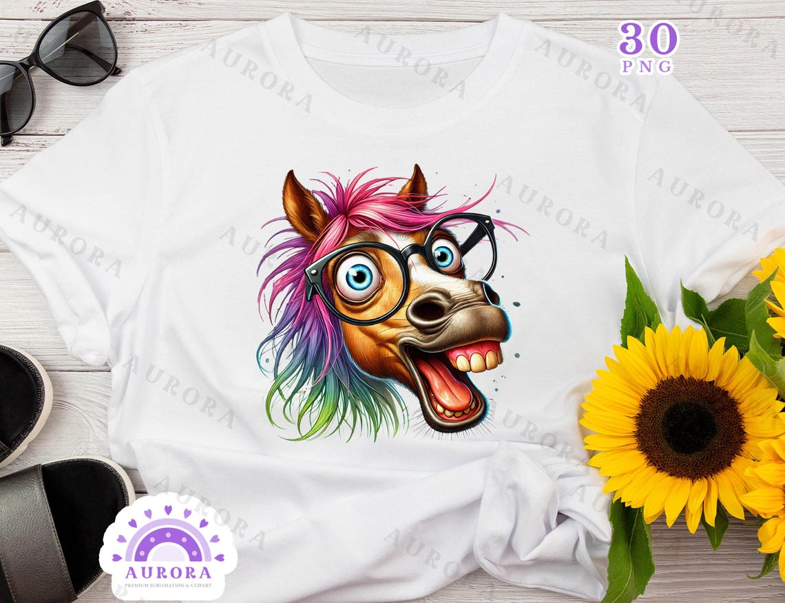 Funny Horse Face Clipart Bundle, Watercolor Animal PNG, Sublimation ...