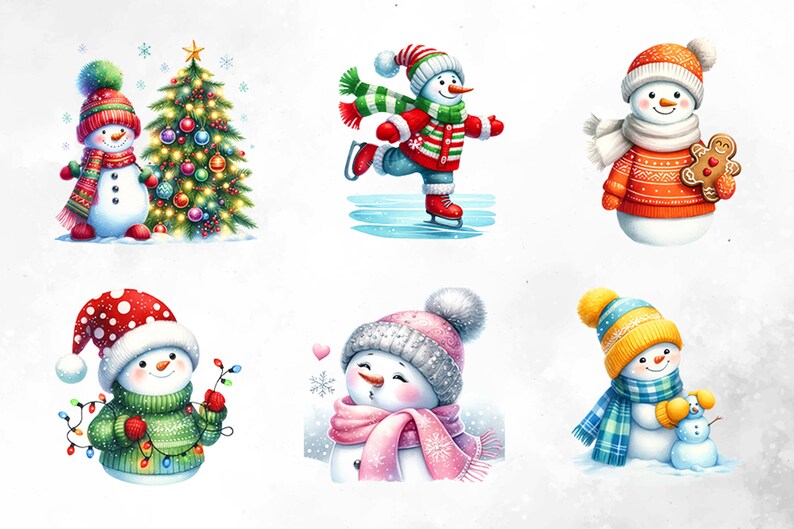 Cute Christmas Snowman Clipart, Watercolor Winter Snowman PNG, Holiday ...