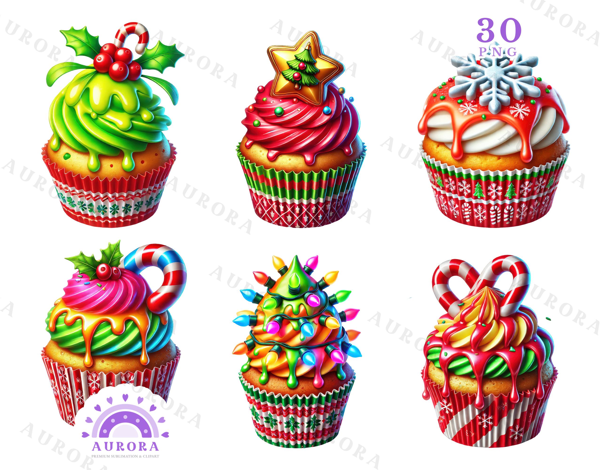 30 Christmas Cupcake Clipart Bundle, Festive Holiday Desserts PNG ...