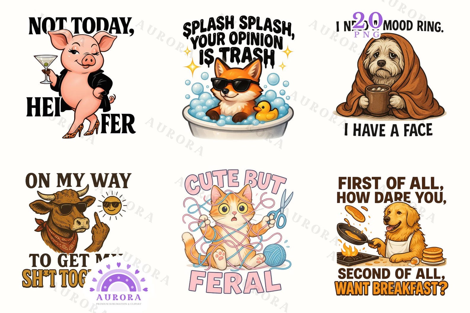 Sarcastic Animal Clipart Bundle, Sublimation, Funny Animals, T-shirt ...