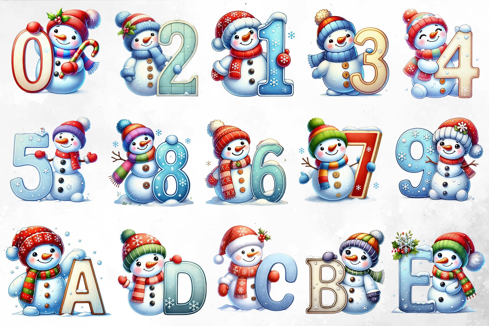 Snowman Alphabet With Numbers Clipart, Christmas Alphabet, Winter ...